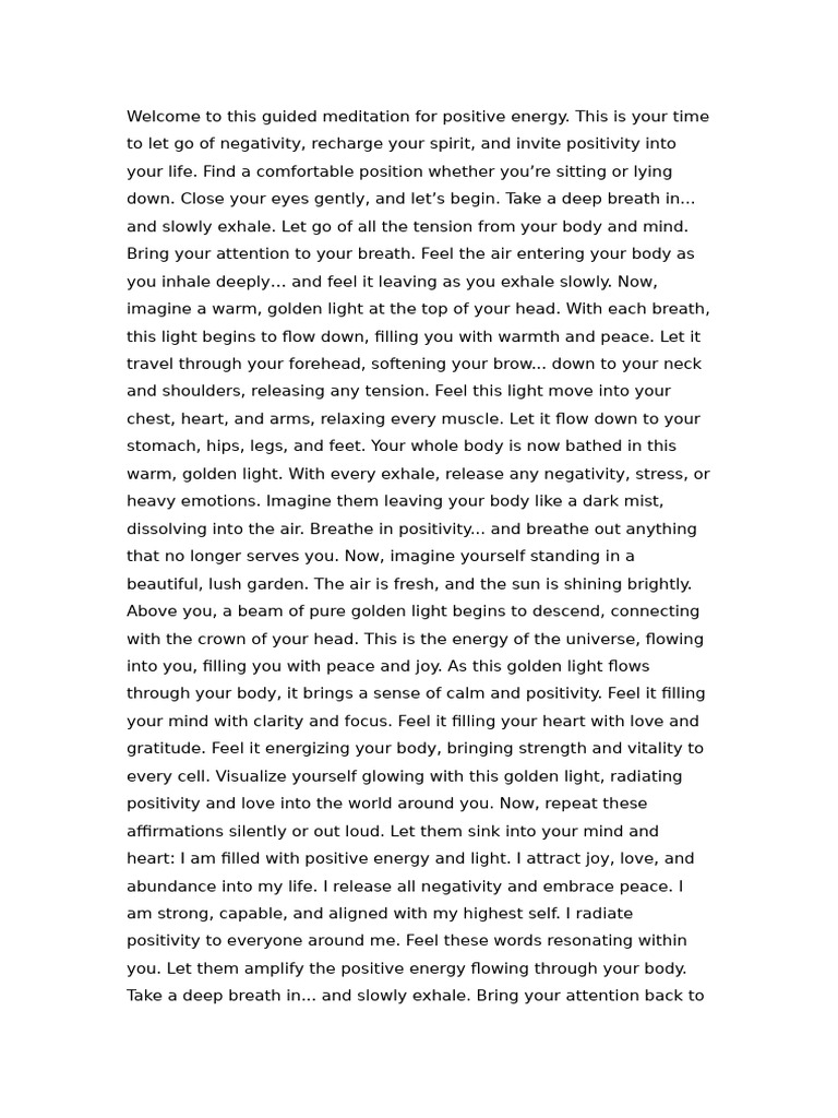 15-Minute Guided Meditation For Positive Energy | PDF | Breathing ...