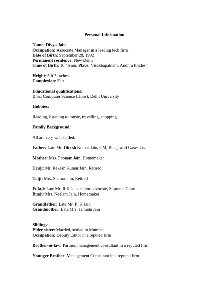 Divya Jain: DOB and Age Details | PDF