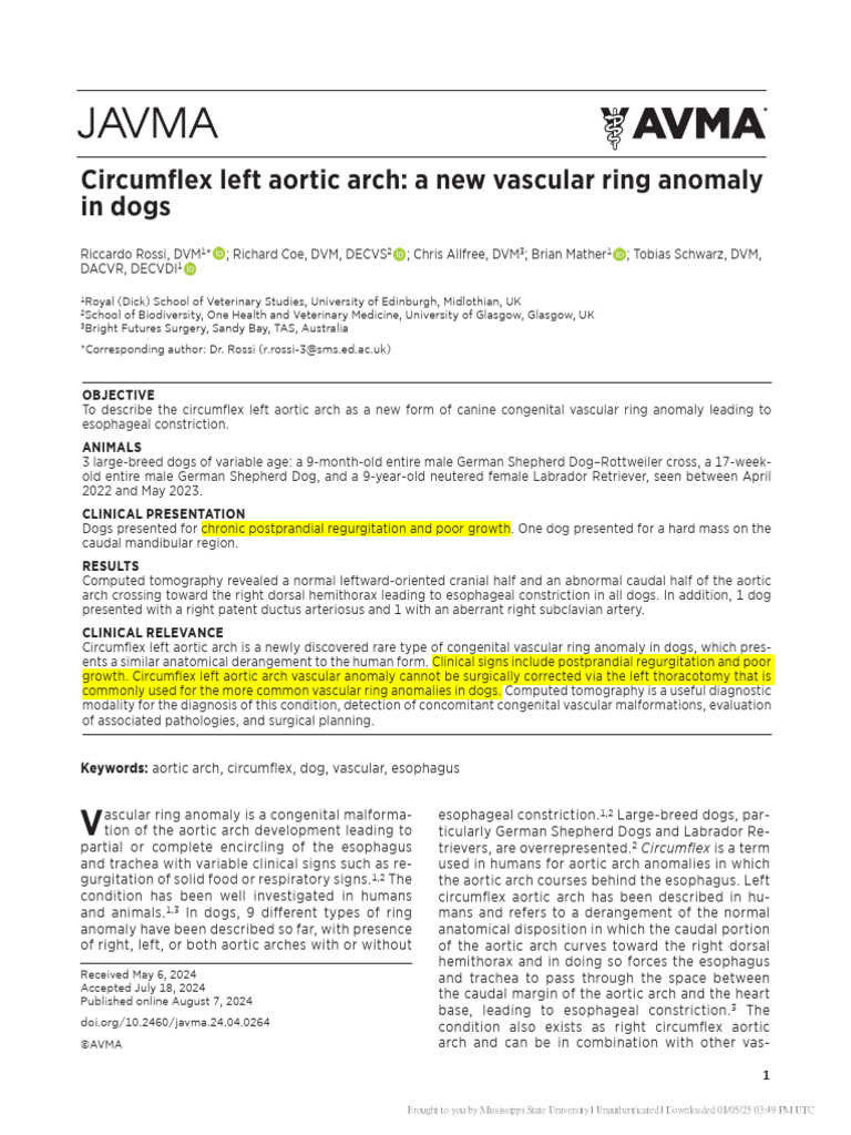 Circumflex Left Aortic Arch: A New Vascular Ring Anomaly in Dogs | PDF ...