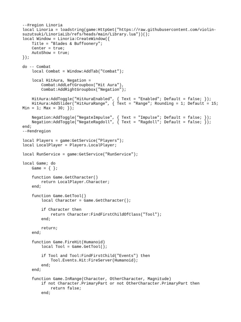 Blades & Buffoonery FREE GUI - HIT AURA - ANTI RAGDOLL AND IMPULSE - JAN 2025 | PDF