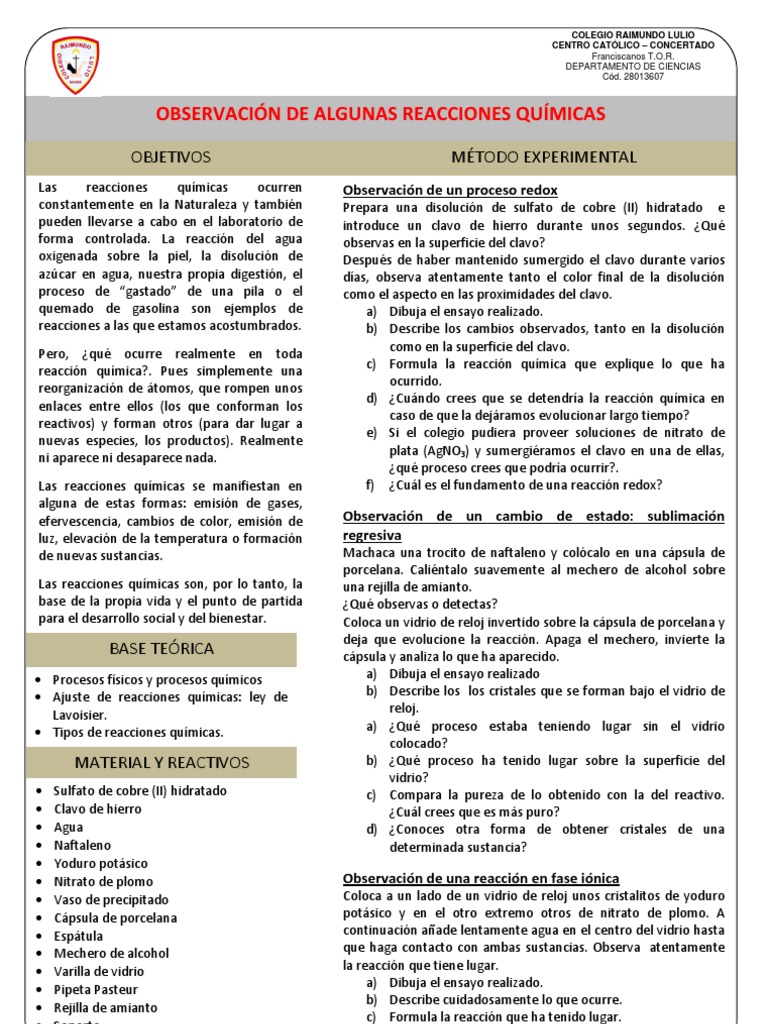 P3 Observación de Algunas Reacciones Químicas | PDF | Reacciones ...