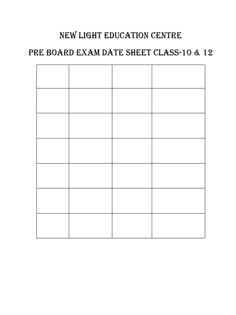 Pre Board-2 Date Sheet | PDF