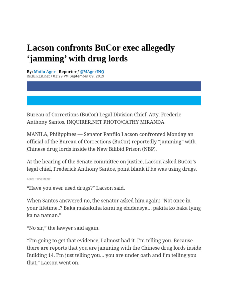 Lacson Confronts BuCor Exec Allegedly News | PDF