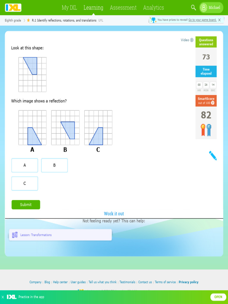 IXL Identify reflections, rotations, and translations 8th grade math | PDF