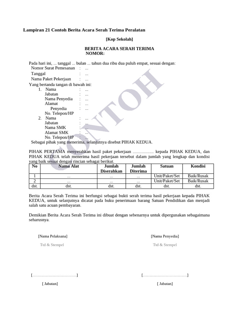 16 Contoh Berita Acara Serah Terima Peralatan | PDF