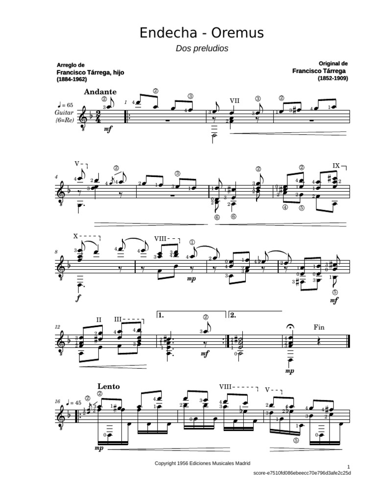 Endecha-Oremus Dos Preludios Francisco Trrega | PDF | Compositions ...