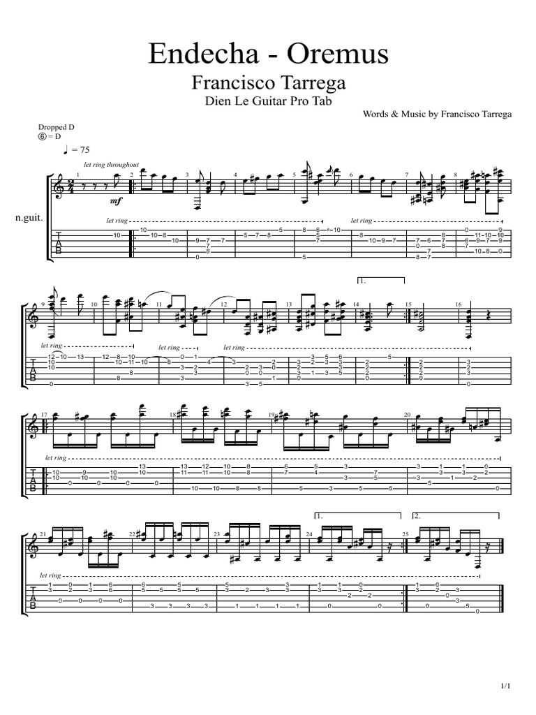 Endecha Guitar Tab by Tarrega | PDF | Acoustic Guitars | Guitar Family ...
