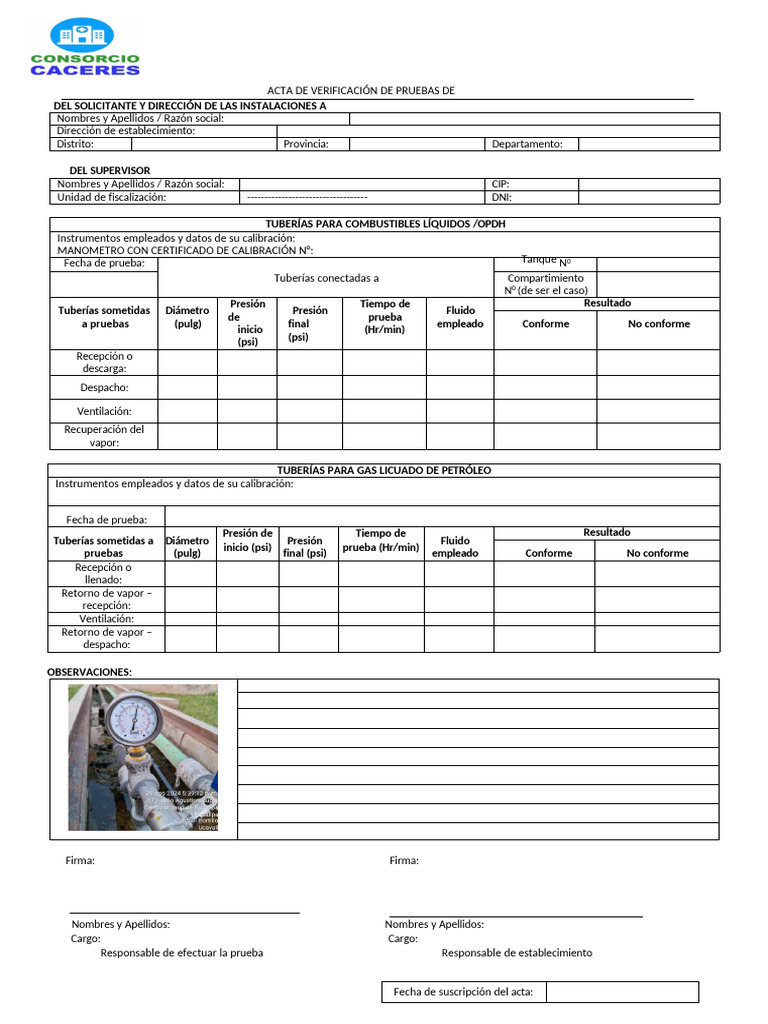 Protocolo de Prueba de Tanque y Tuberias Diesel | PDF | Presión | Tecnologías de gas