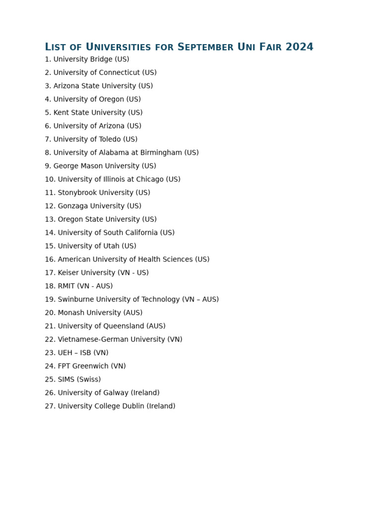 Unifair - 19sep24 - BTH - Tài Liệu | PDF | Arizona State University ...
