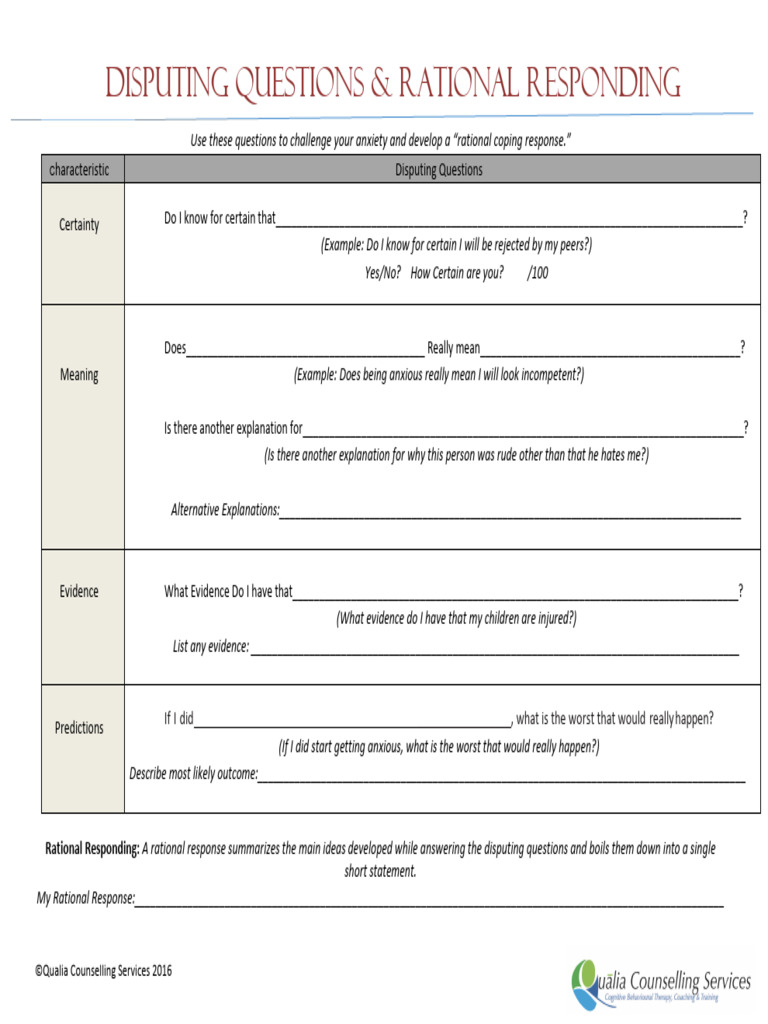 36 Disputing Questions and Rational Responding - GAD - FILLABLE | PDF ...