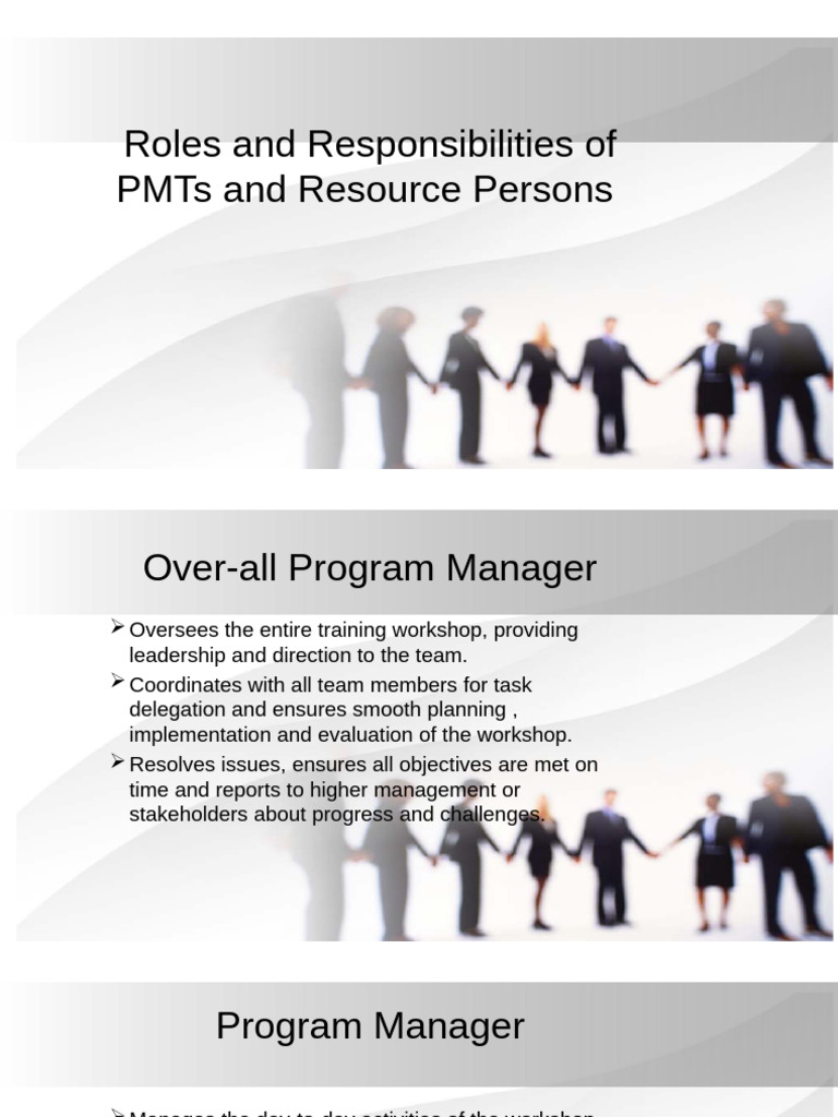 Roles and Responsibilities of PMTs and Resource Persons | PDF ...