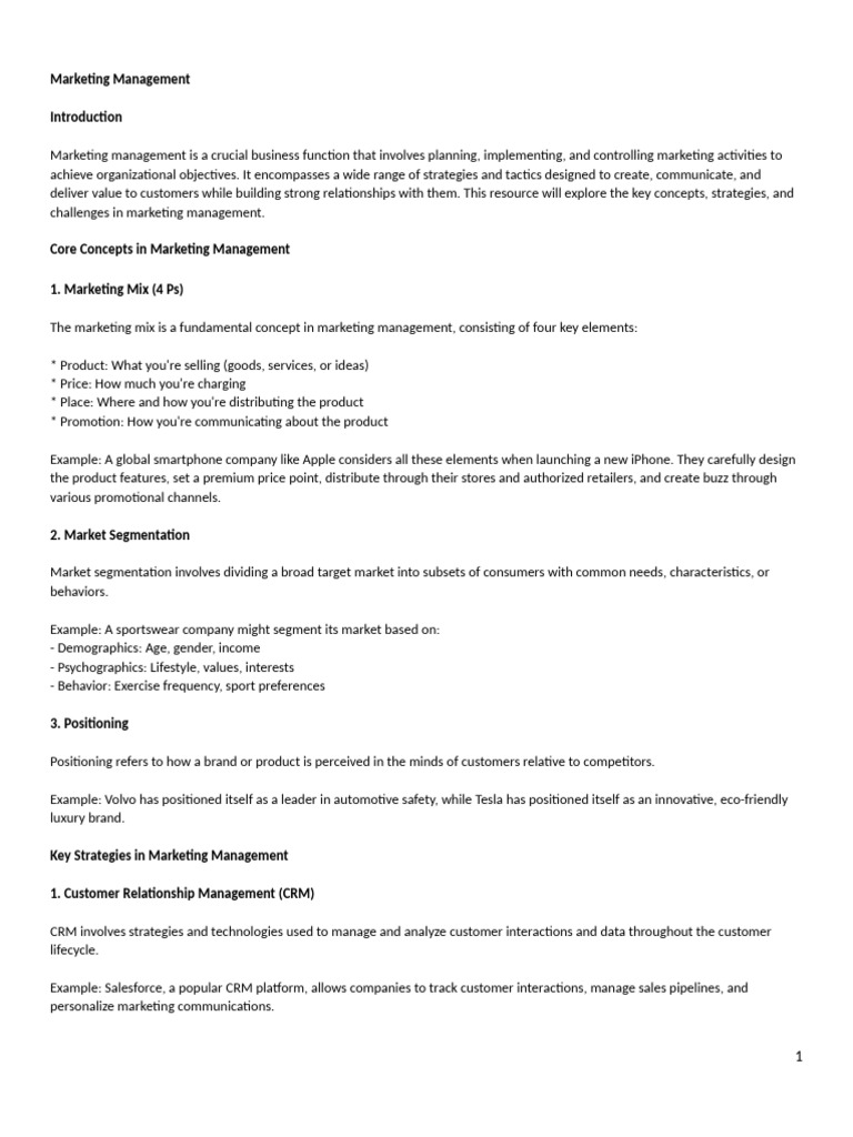 Marketing Management Handout | PDF | Marketing | Digital Marketing
