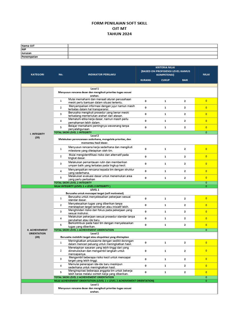Final Form Penilaian Soft Skill Ojt MT 2024 | PDF