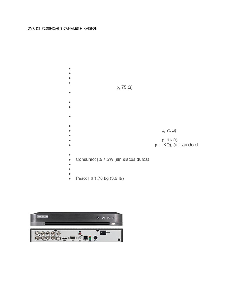 DVR HIKVISION 8 CANALES DS-7208HQHI | PDF