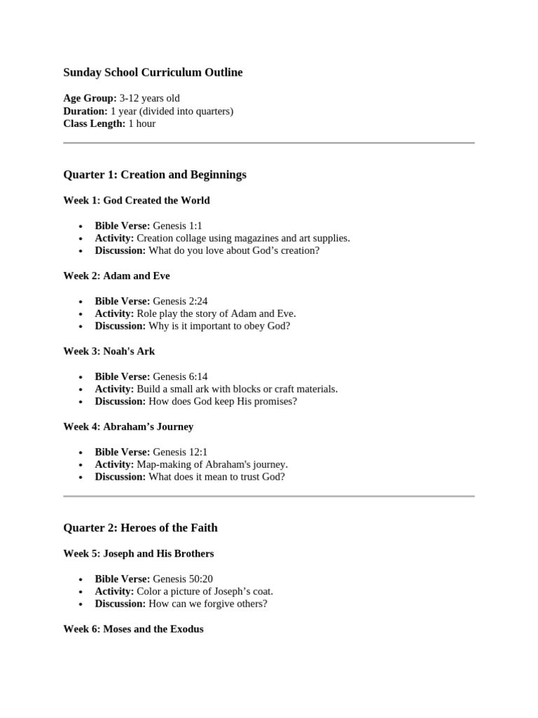 Sunday School Curriculum Outline For Children | PDF | Book Of Genesis ...