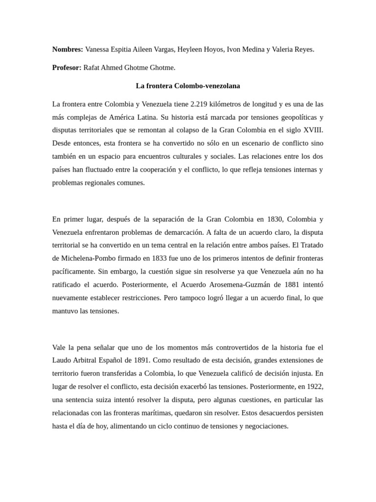 Historia y dinámicas de la frontera colombo-venezolana | PDF ...