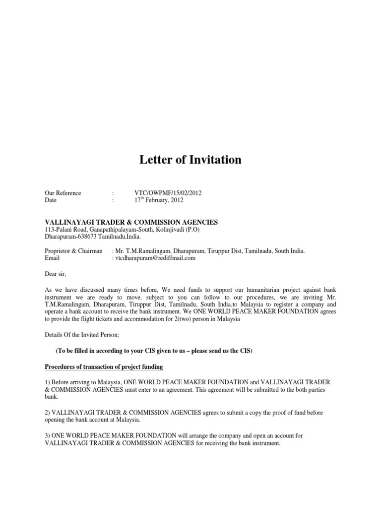 Letter of Invitation India VTC | PDF | Government | Business