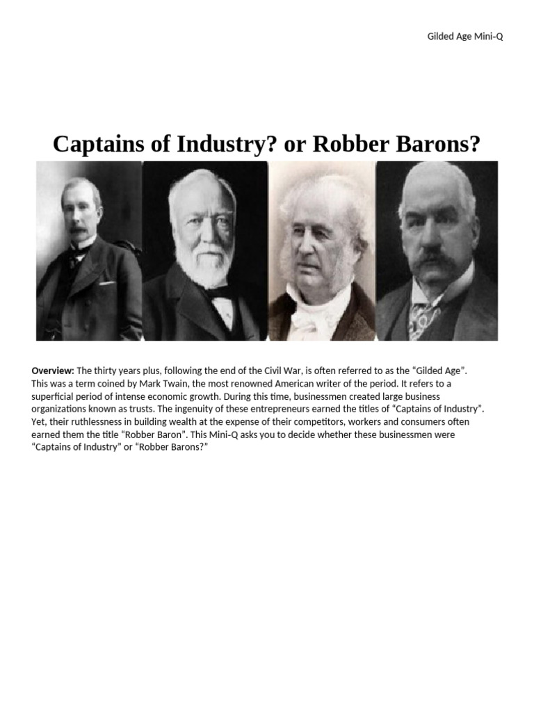 Captains of Industry or Robber Barons - DBQ | PDF | Andrew Carnegie ...