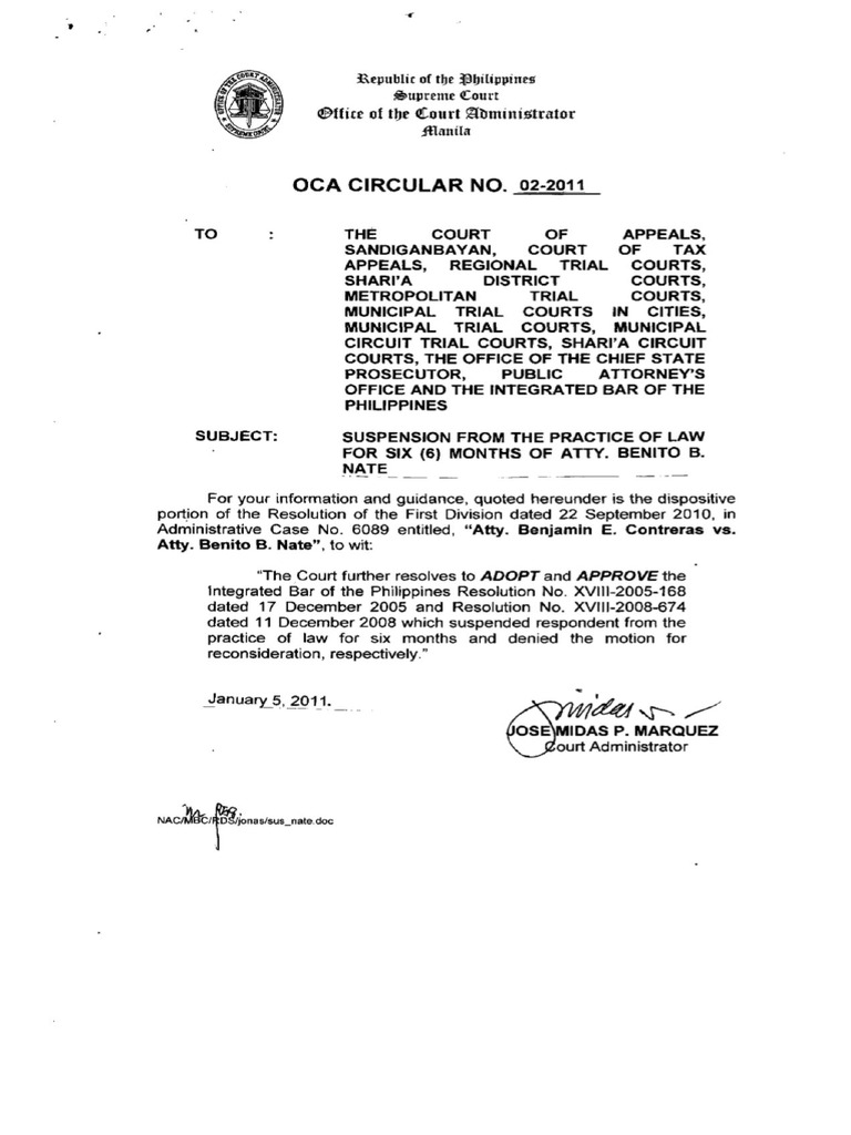 OCA Circular No. 02 2011 | PDF
