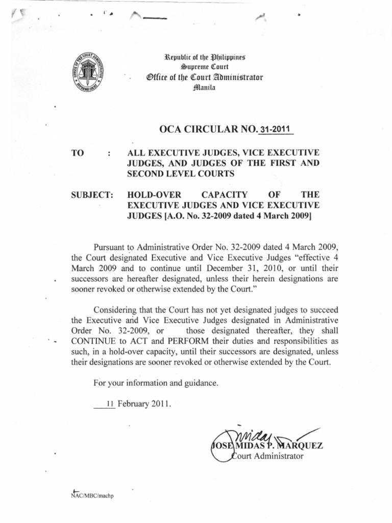 OCA Circular No. 31 2011 | PDF