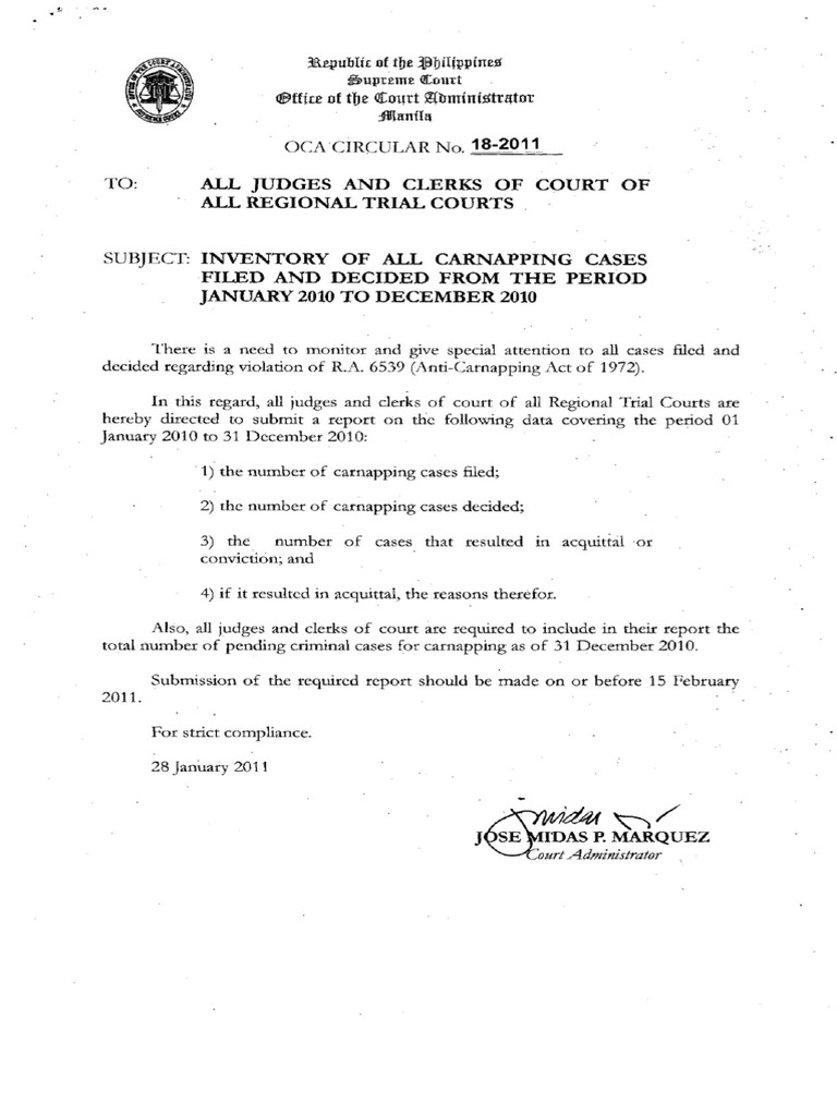 OCA Circular No. 18 2011 | PDF