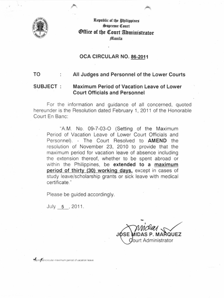 OCA Circular No. 86 2011 | PDF