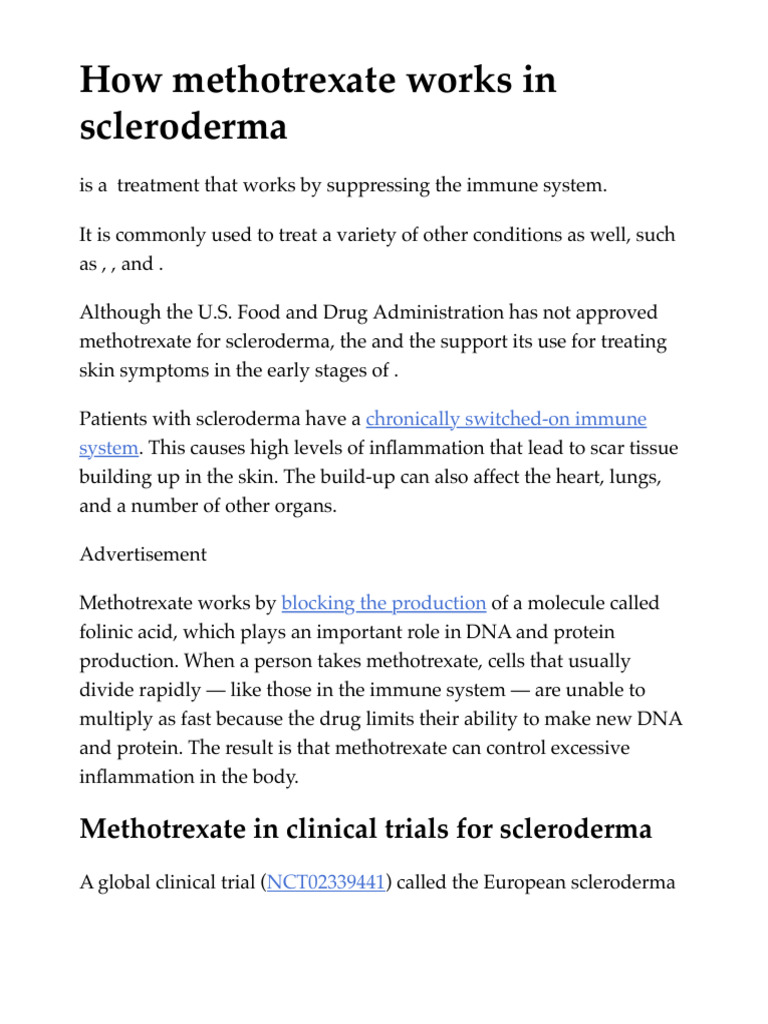 Scleroderma Therapy Methotrexate Works by Suppressing The Immune System ...