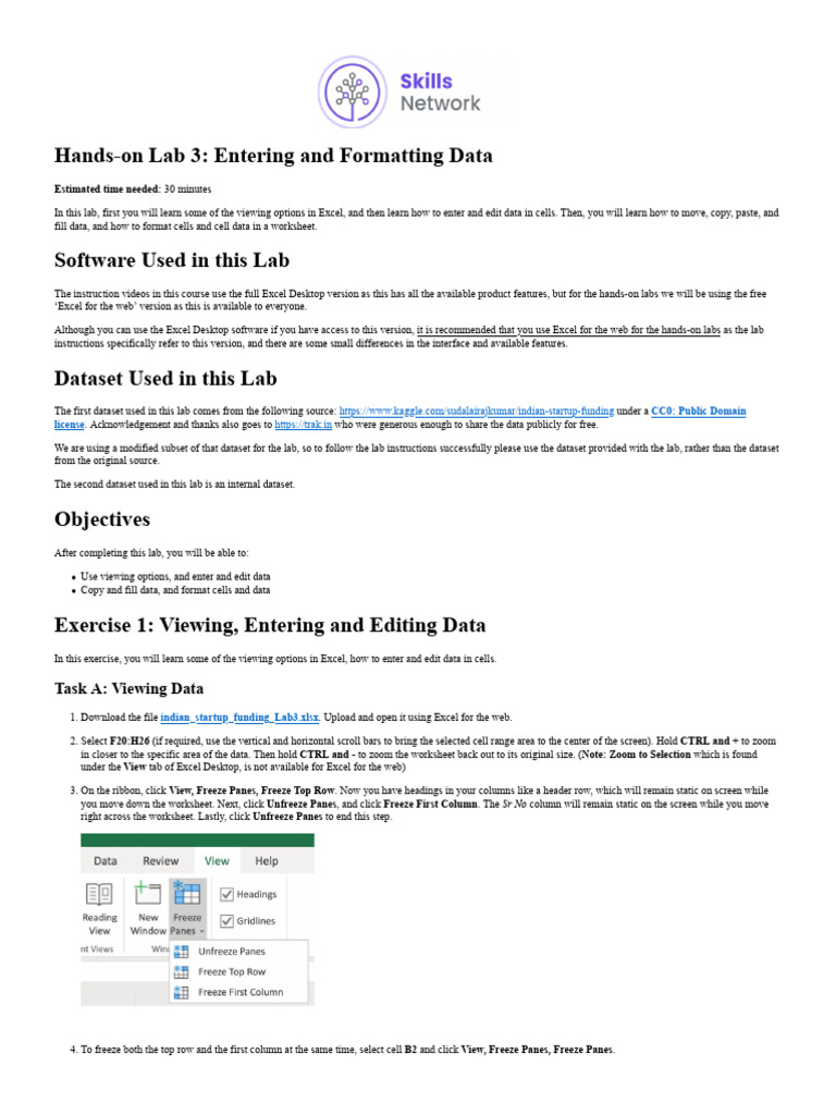 W2a. Hands-On Lab 3 - Entering and Formatting Data | PDF | Microsoft Excel | Software