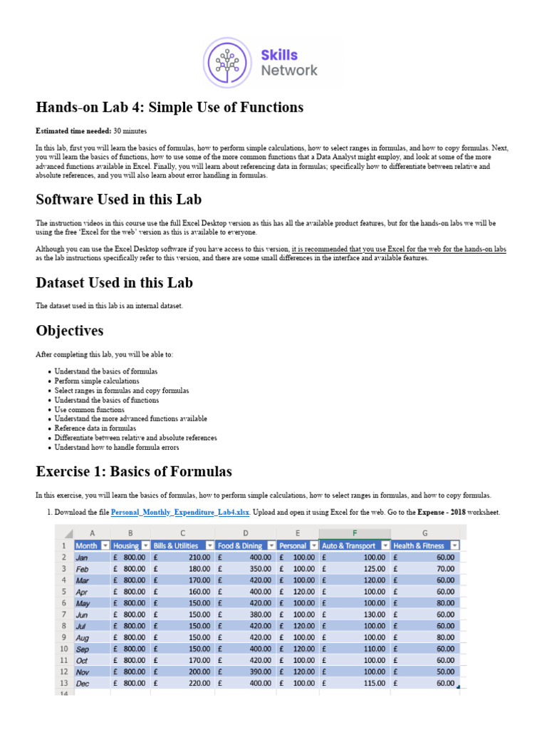 W2a. Hands-On Lab 4 - Simple Use of Functions | PDF | Microsoft Excel | Computer Engineering