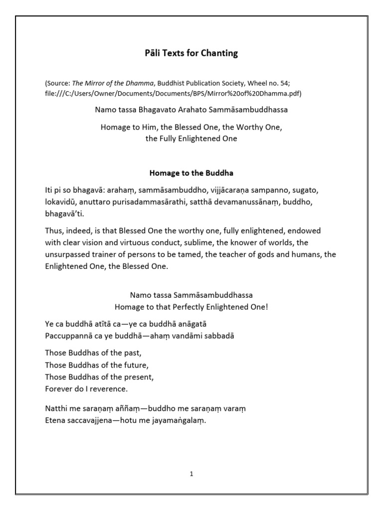 Pāli Chanting Texts for Worship | PDF | Buddhahood | Indian Philosophy