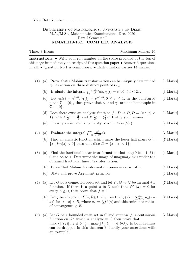 Complex Analysis MMATH18-102 | PDF | Functions And Mappings | Mathematics