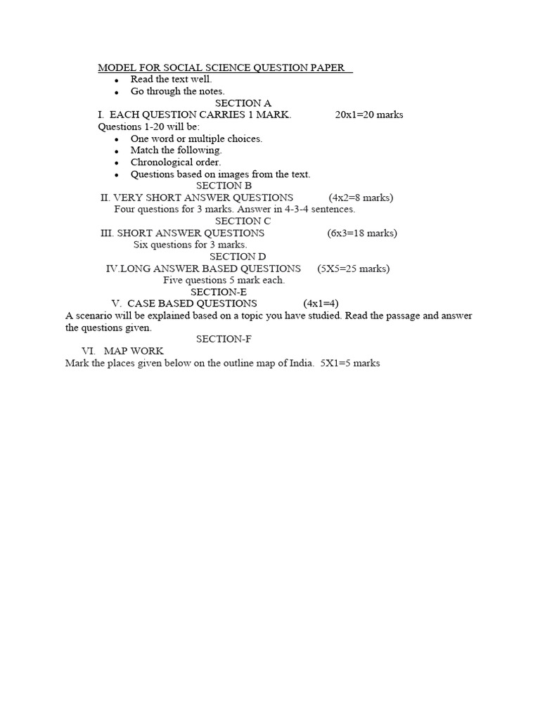 Social Science Question Paper Model | PDF