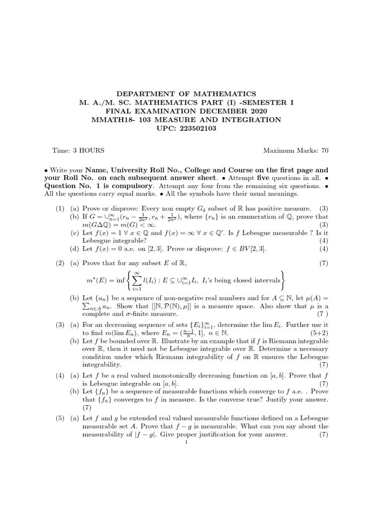 Measure Integration 2020 | PDF | Mathematics | Mathematical Logic