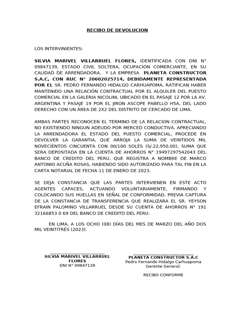 Recibo de Devolucion | PDF