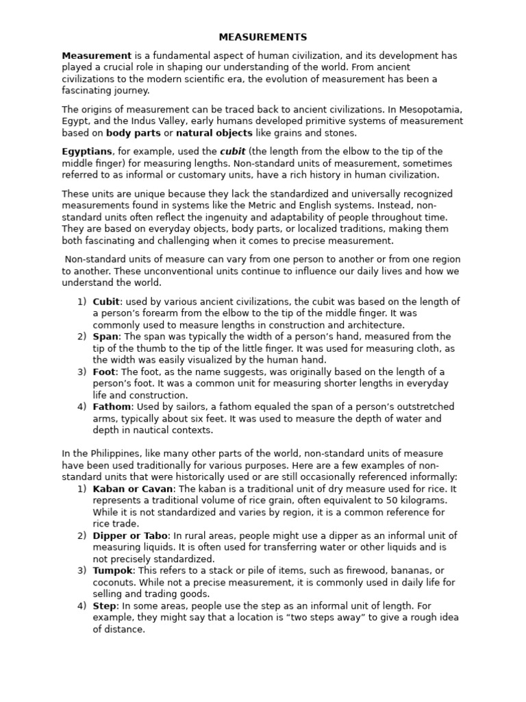 Measurement..OUTLINE | PDF | Measurement | Units Of Measurement