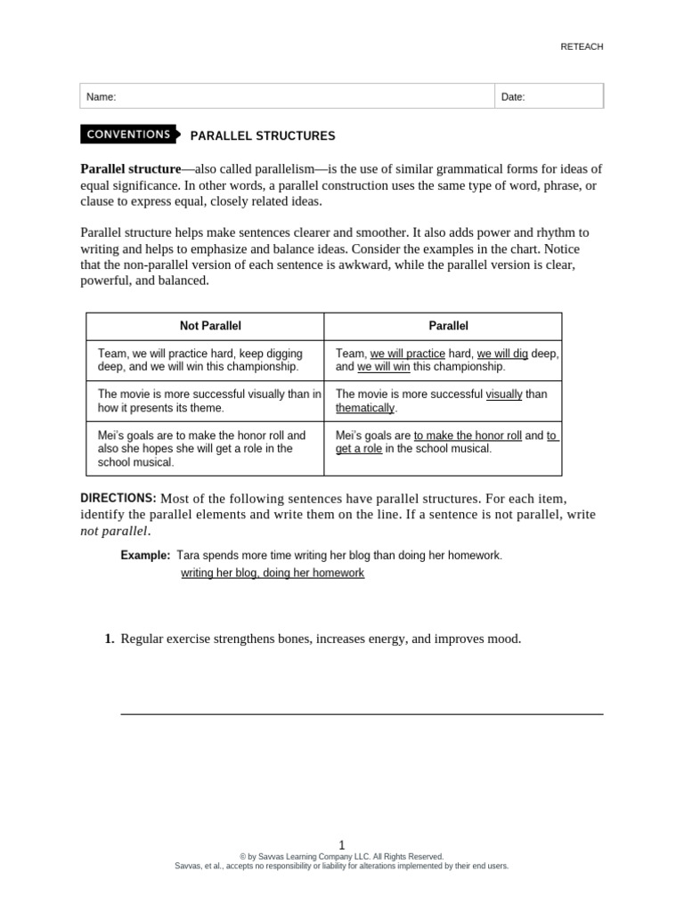 Worksheet on Parallel Structures | PDF | Cognitive Science | Linguistics