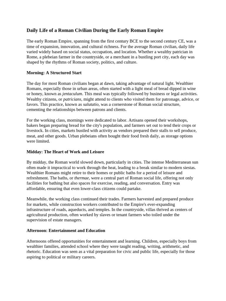 Daily Life of Roman Civilians: Empire Era | PDF | Ancient Rome | Roman ...