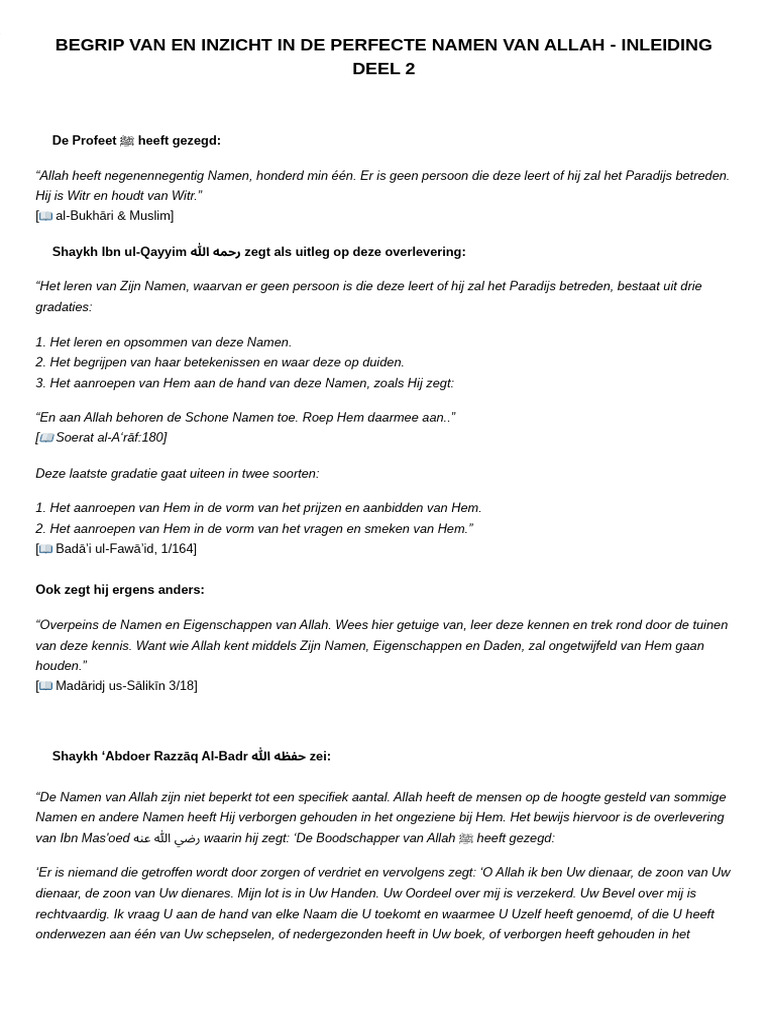 Begrip Van en Inzicht in de Perfecte Namen Van Allah - Inleiding Deel 2 ...