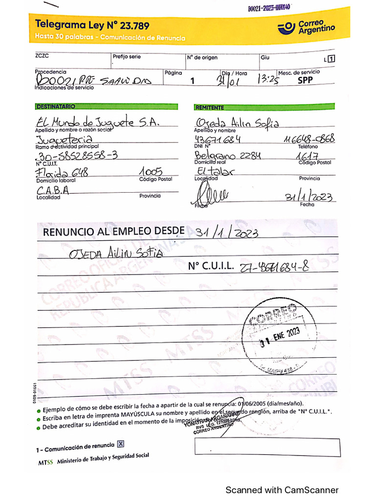 Telegrama - Ailin Ojeda | PDF