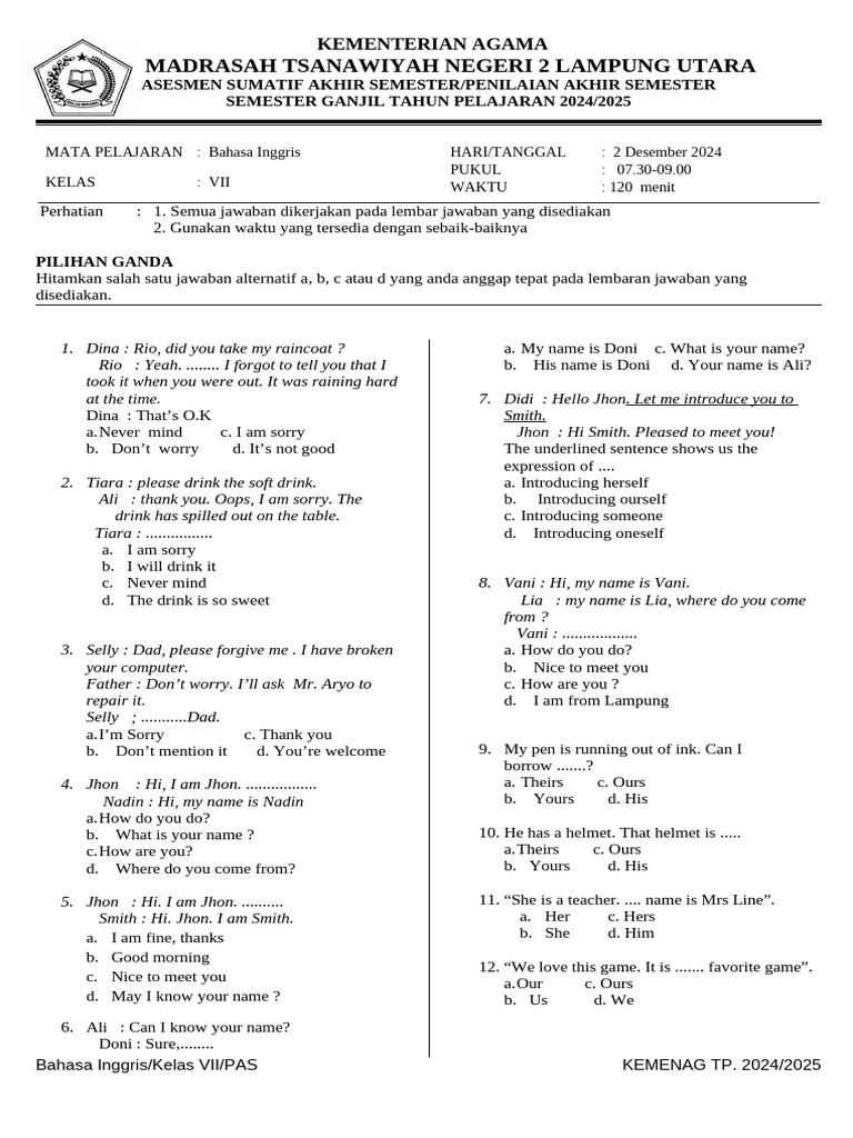Format Naskah Soal PAS | PDF | Linguistics | Linguistic Morphology