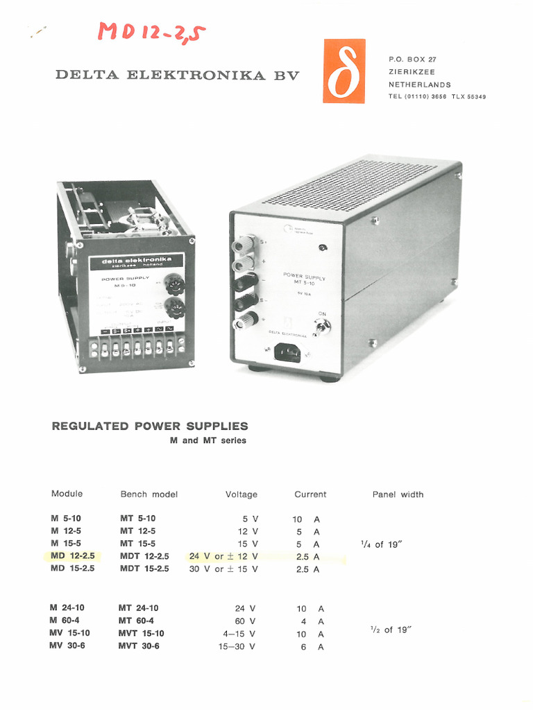 Delta Elektronika Md12-2,5 Power Supply SM | PDF
