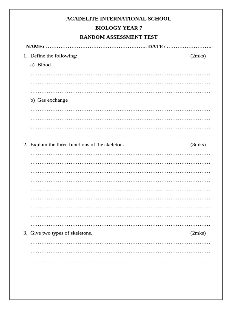 BIOLOGY YEAR 7 R.A.T | PDF | Heart | Tissue (Biology)