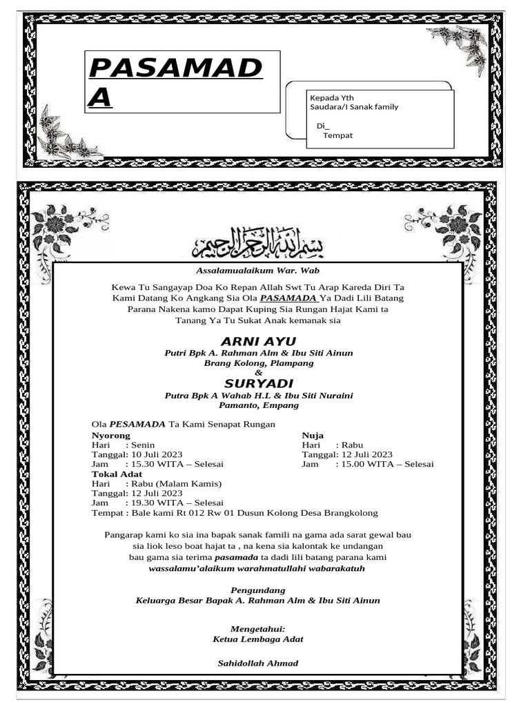 Undangan Pasamada Keluarga Besar | PDF