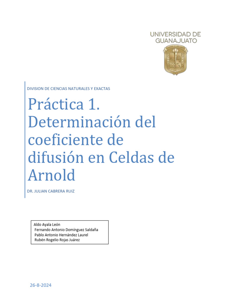Determinacion Del Coeficiente de Difusion en Celdas de Arnold | PDF | Difusión | Gases