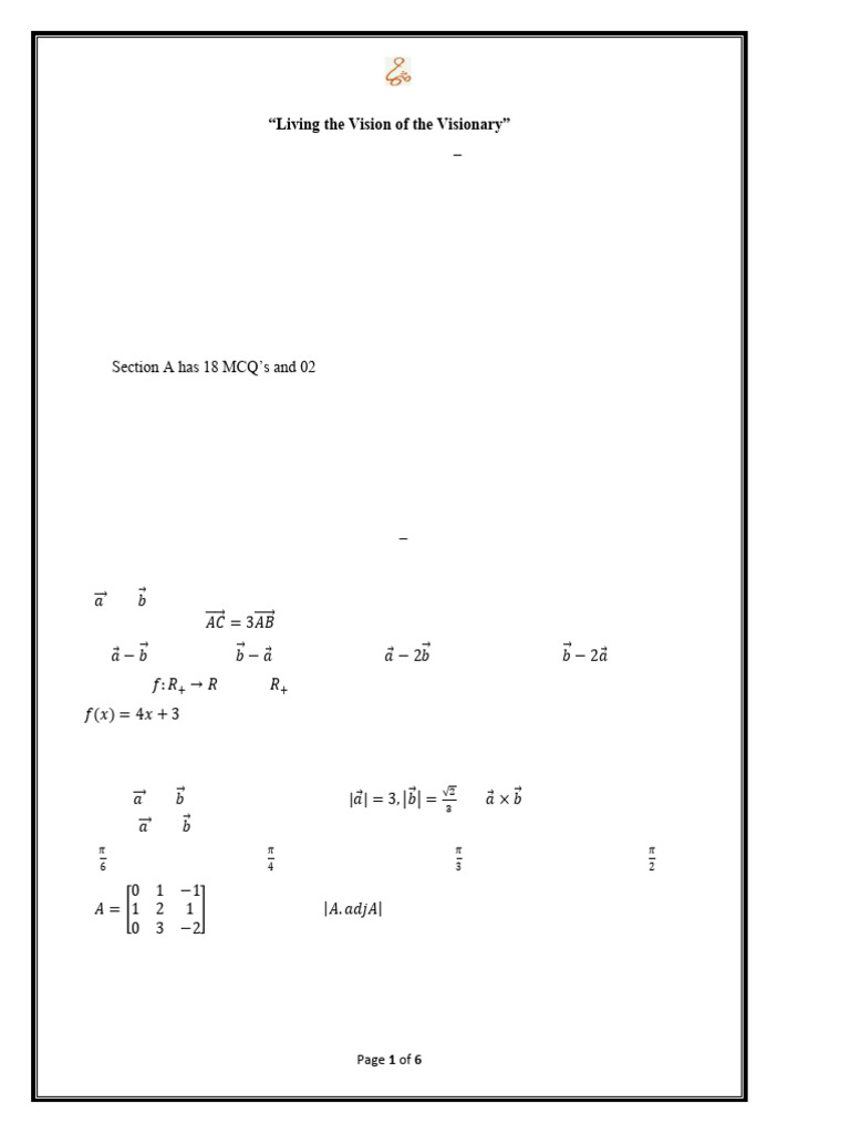 CLASS 12-MATHS -I PREBOARD 2024 (14.11.24) (2) (2) | PDF | Equations | Matrix (Mathematics)