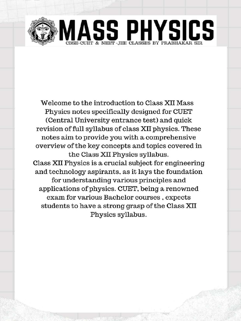 Cuet Mass Physics | PDF | Flux | Electric Charge