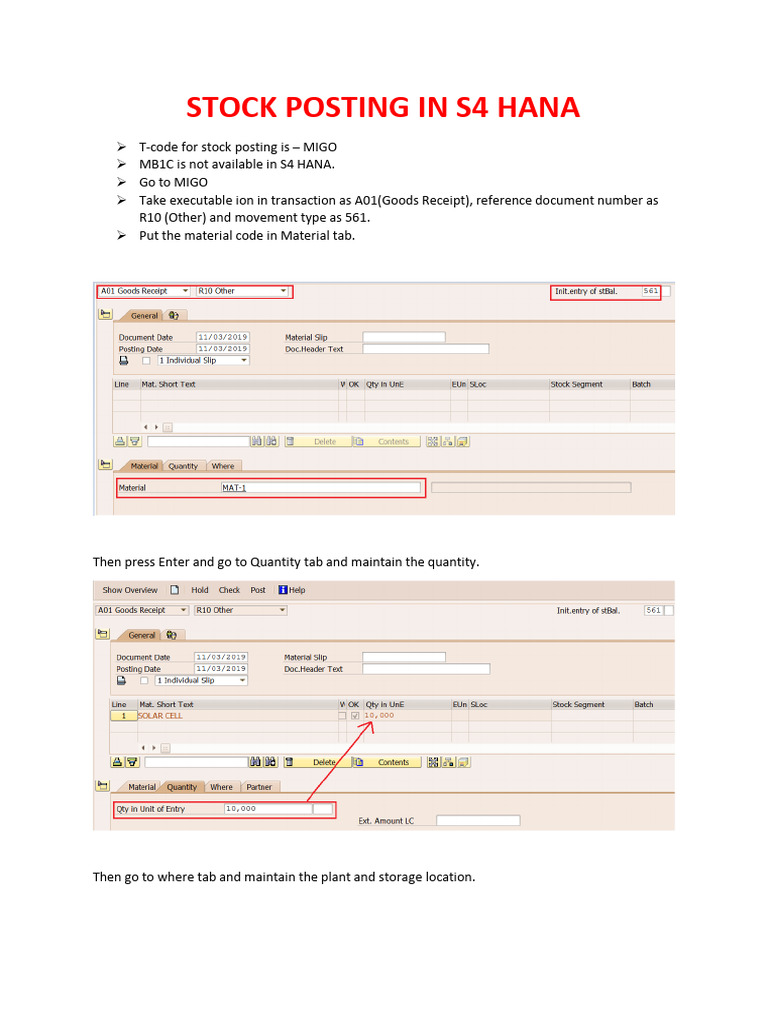 Stock Posting Process in S4 HANA | PDF