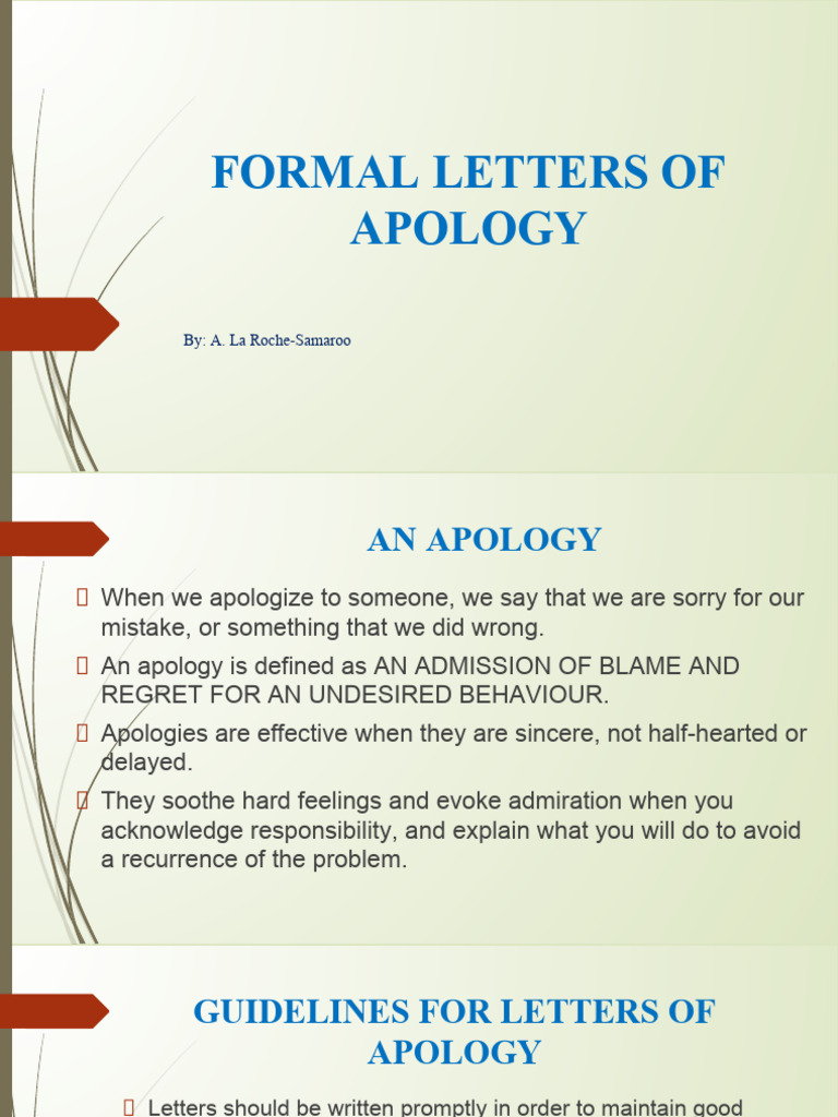 Formal Letters of Apology: By: A. La Roche-Samaroo | PDF