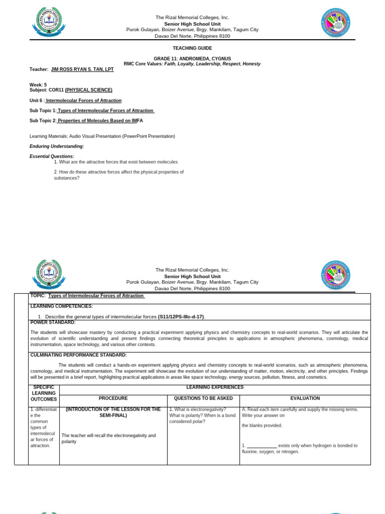 Unit 6 Physcal Science | PDF | Chemical Polarity | Intermolecular Force