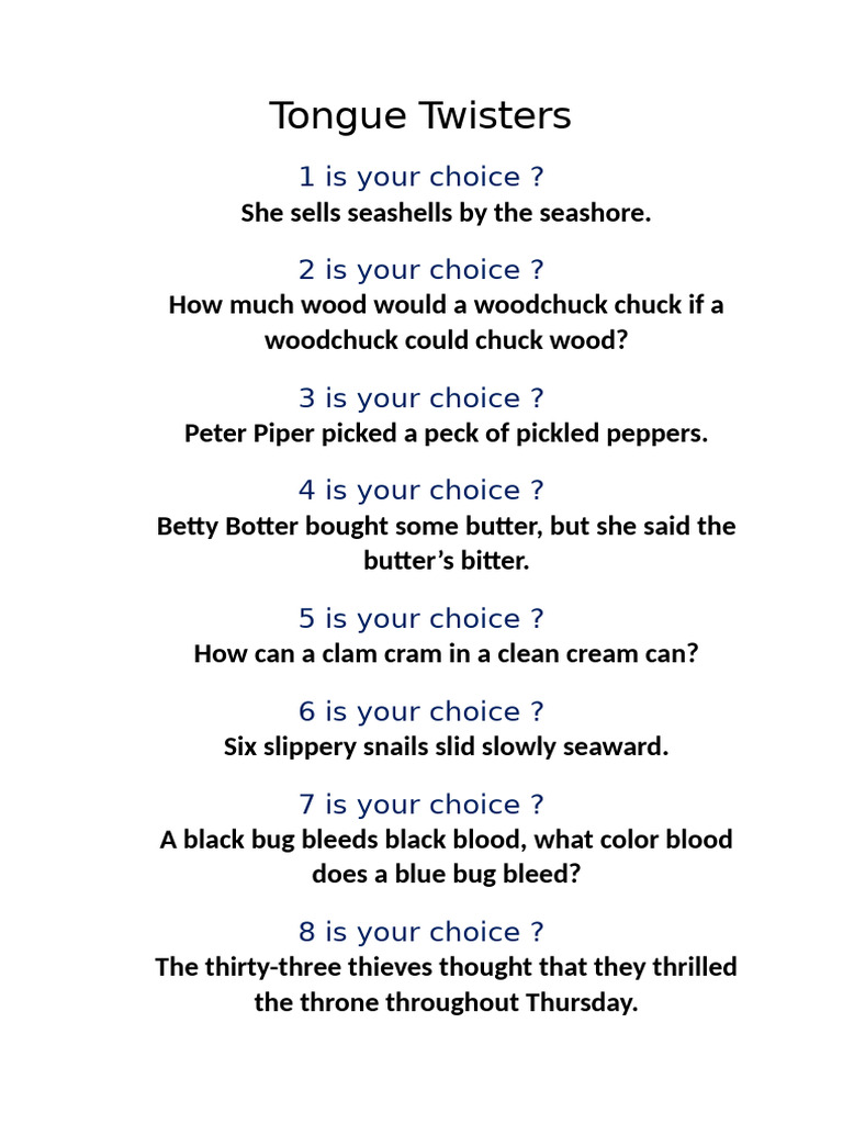 Tongue Twisters | PDF